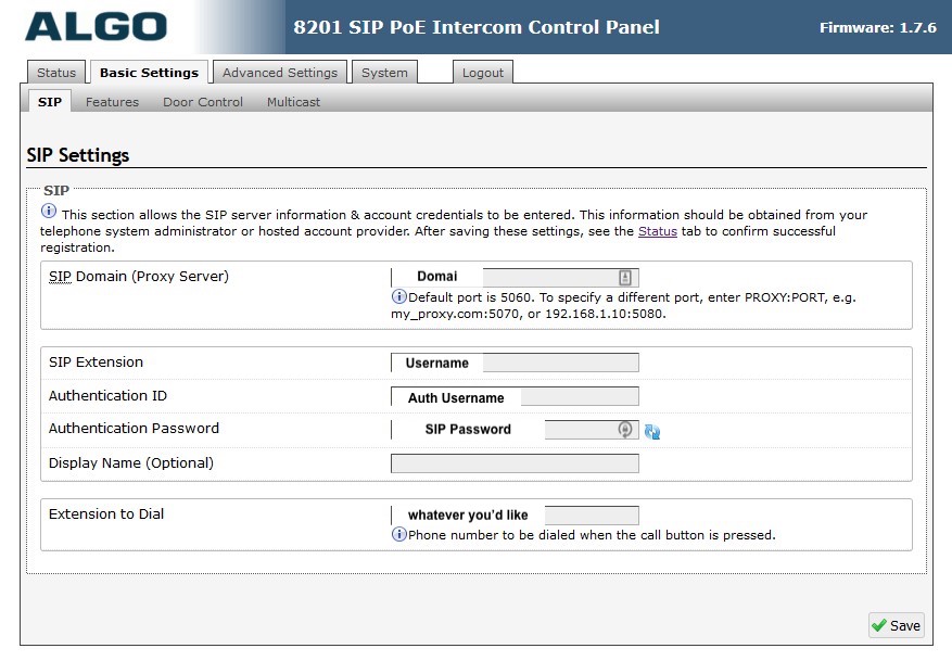 Algo 8201 – OnSIP Support