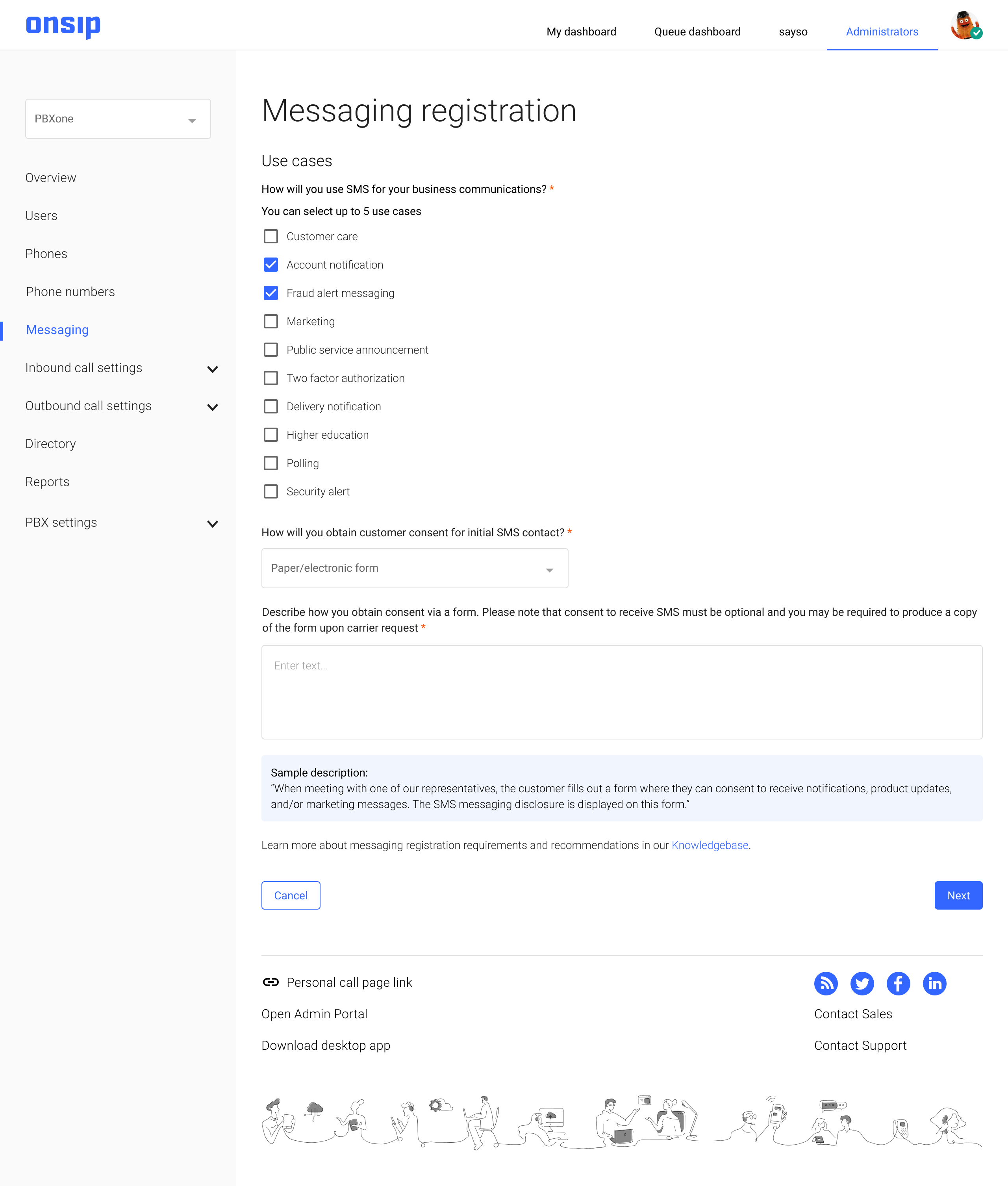 Messaging Registration Step 2- Use Case/Campaign Registration – OnSIP Support