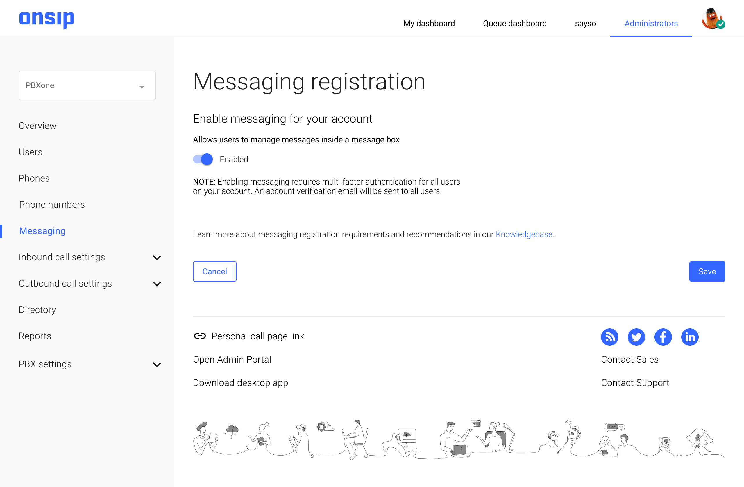 Messaging Registration Step 3- Enable Messaging – OnSIP Support
